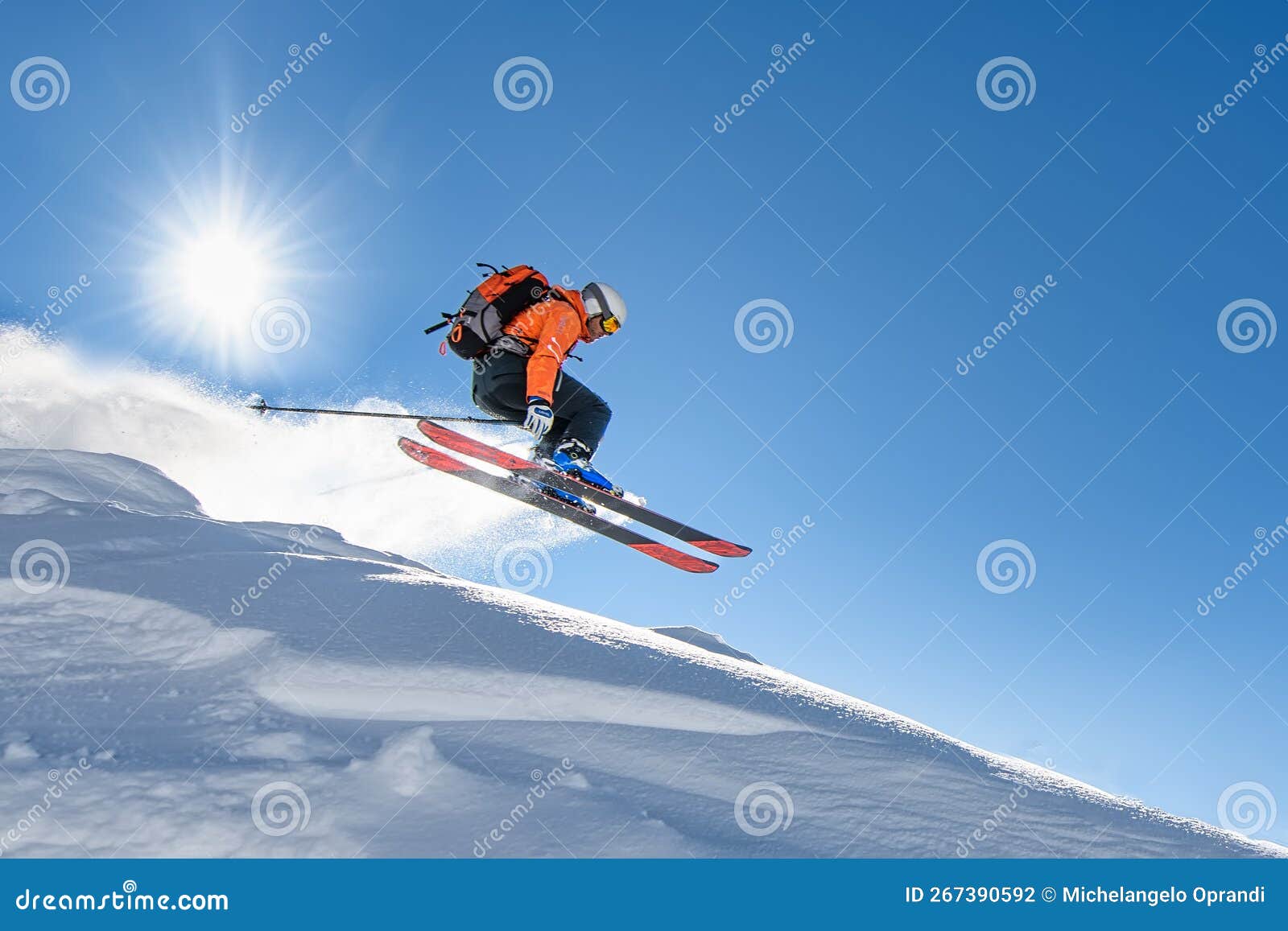 Skier at Speed Flying through the Sky Stock Photo - Image of tourism ...