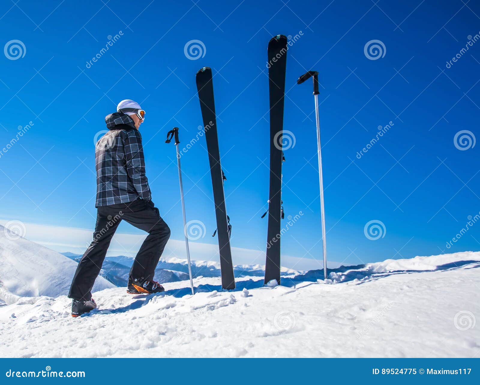 Skier on a Top of Mountaine Stock Image - Image of background, downhill ...