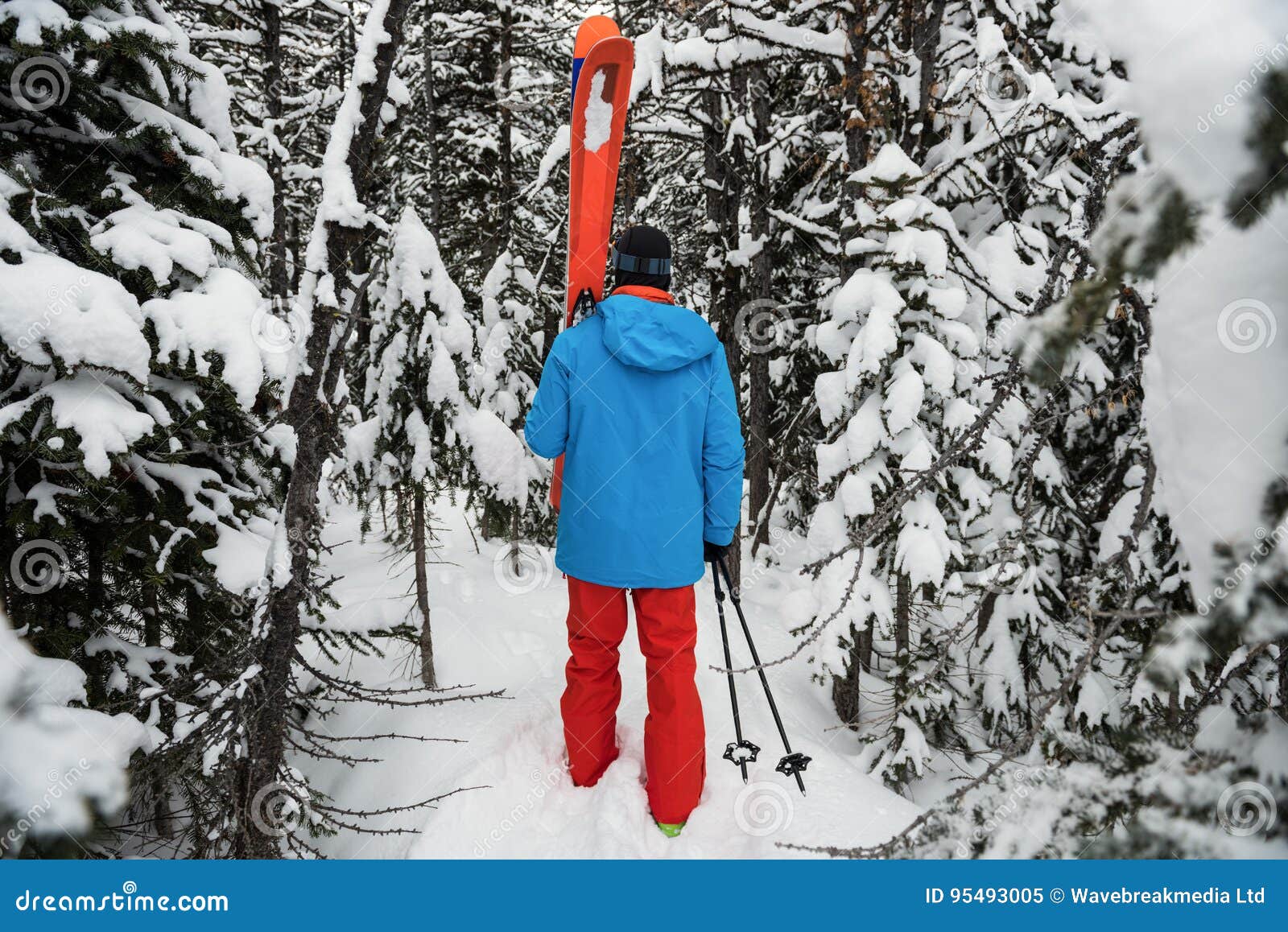 Skier Walking with Ski on Snow Covered Mountains Stock Image - Image of ...