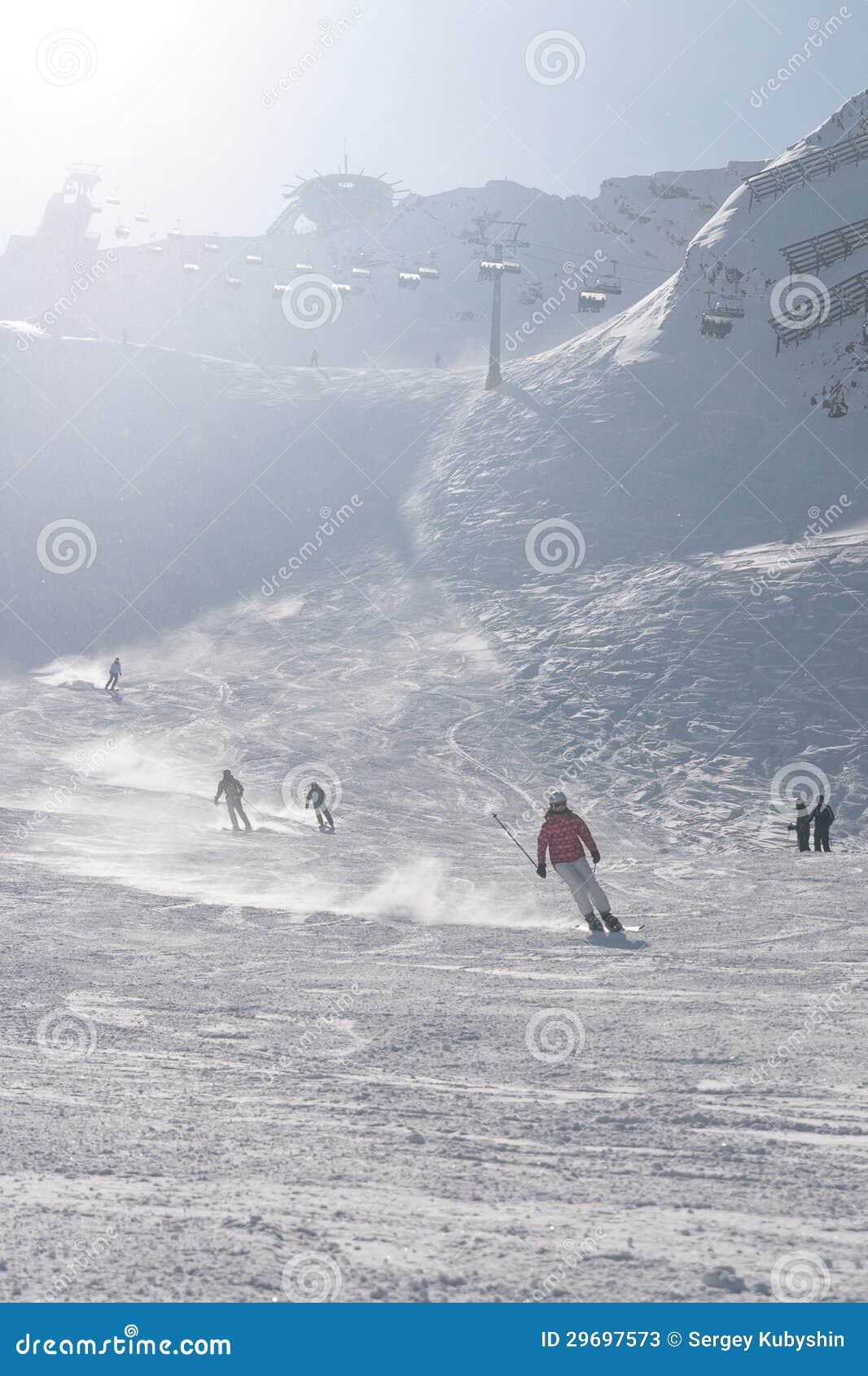 Skiers Descending a Slope in Alps Stock Image - Image of alps, mountain ...