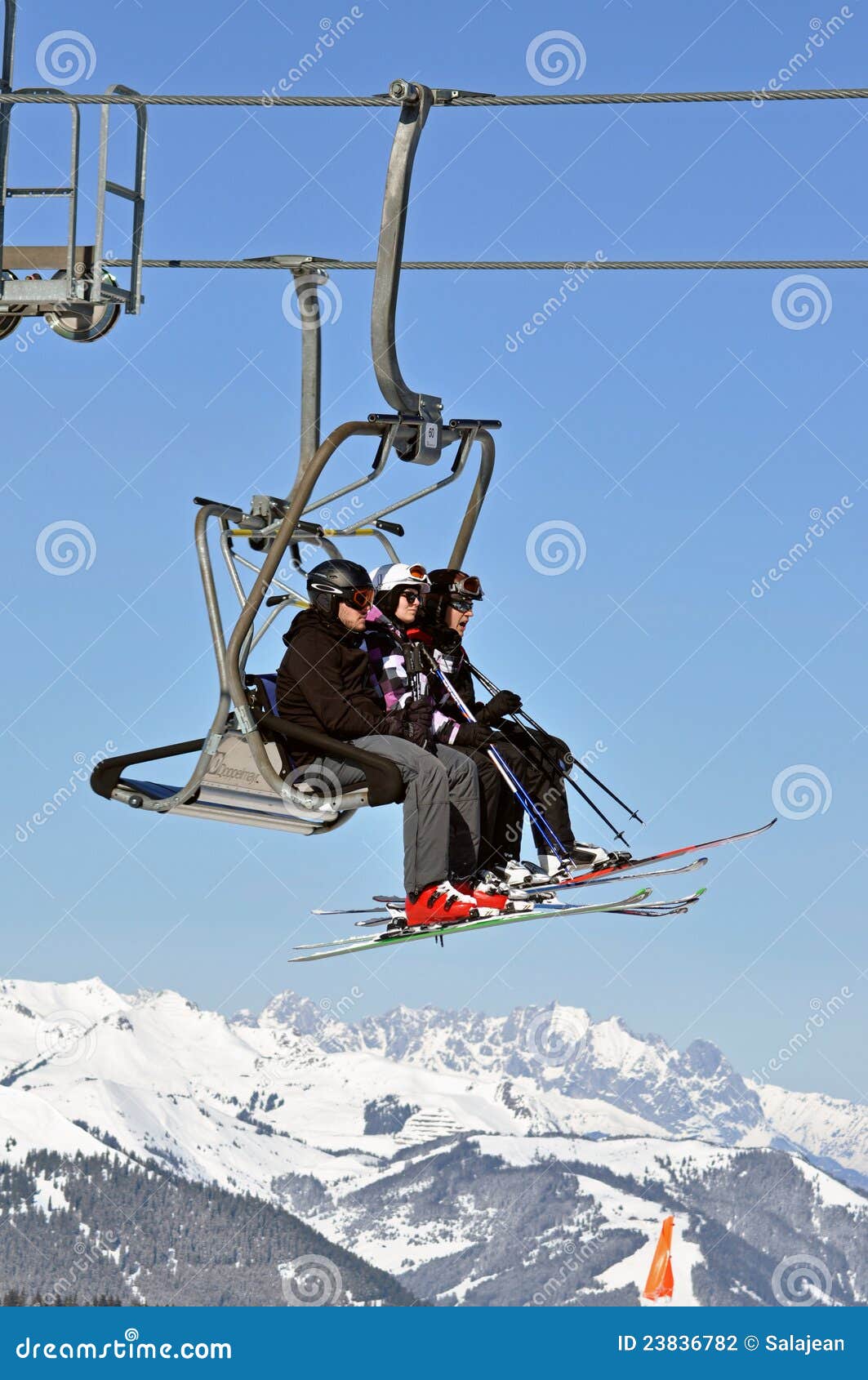 Skiers Going Up with a Ski Lift Editorial Photography - Image of high ...