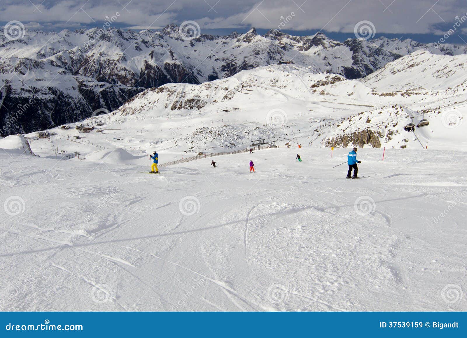 Skiers on ski slope stock image. Image of winter, slope - 37539159