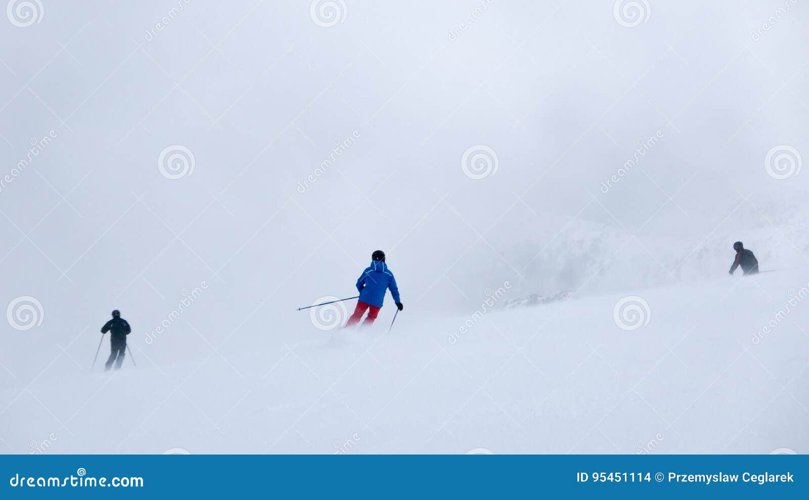 Skiers on ski slope. stock photo. Image of high, slovakia - 95451114