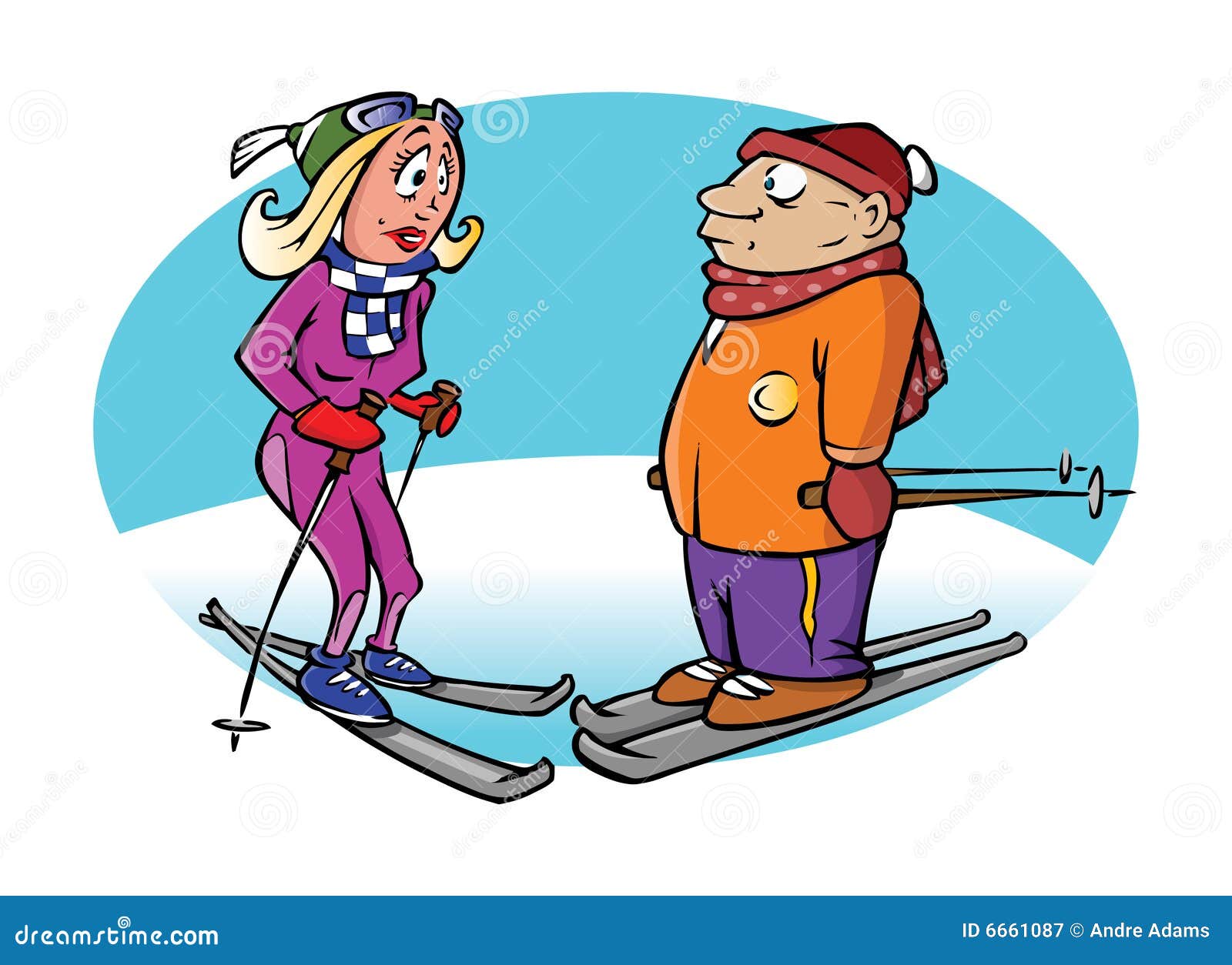Skiers On A Slope Cartoon Vector | CartoonDealer.com #6661087