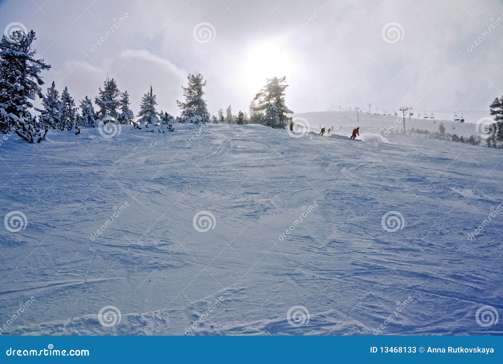Skiers on the Slope at Winter Resort Stock Image - Image of nature ...
