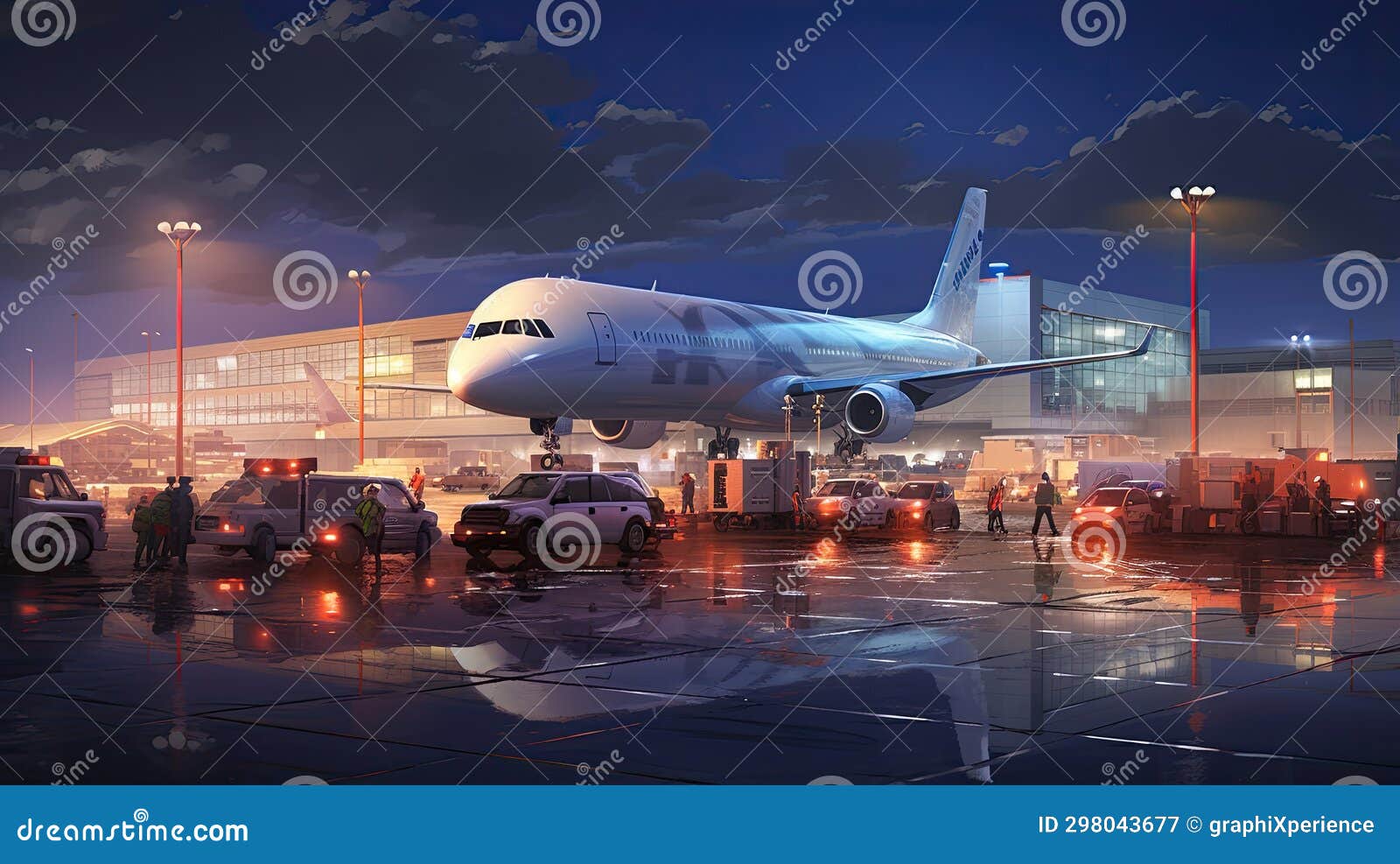 Skies Alive a Dynamic Airport Scene Stock Illustration - Illustration ...