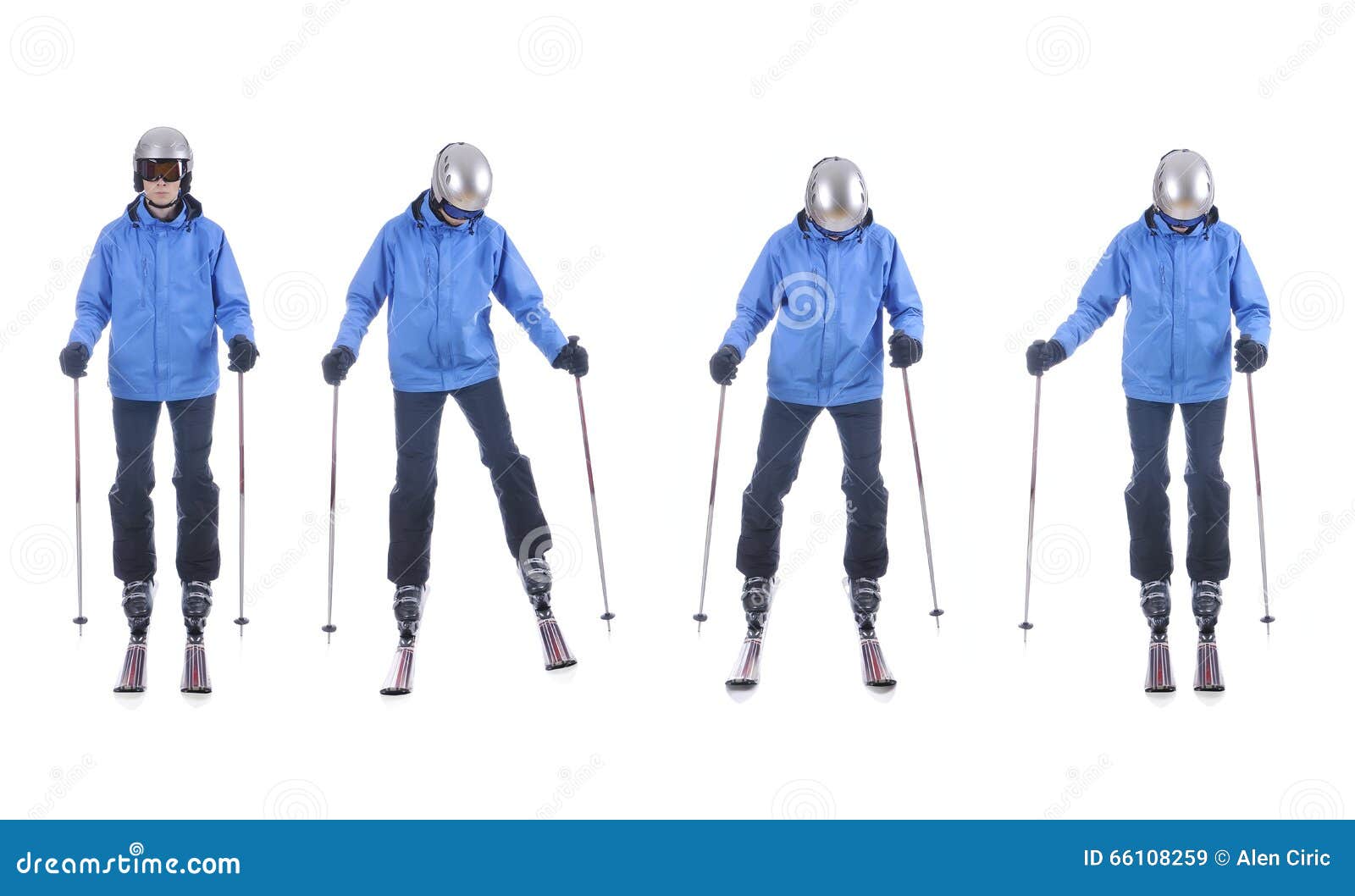 Skiier Demonstrate How To Move Sideways. Step by Step. Stock Image ...