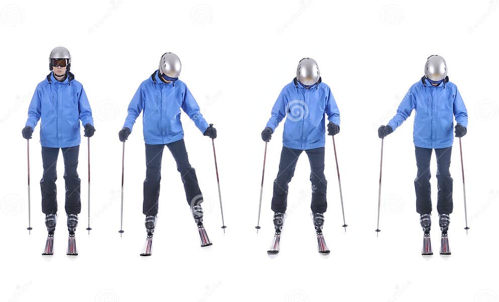 Skiier Demonstrate How To Move Sideways. Step by Step. Stock Image ...