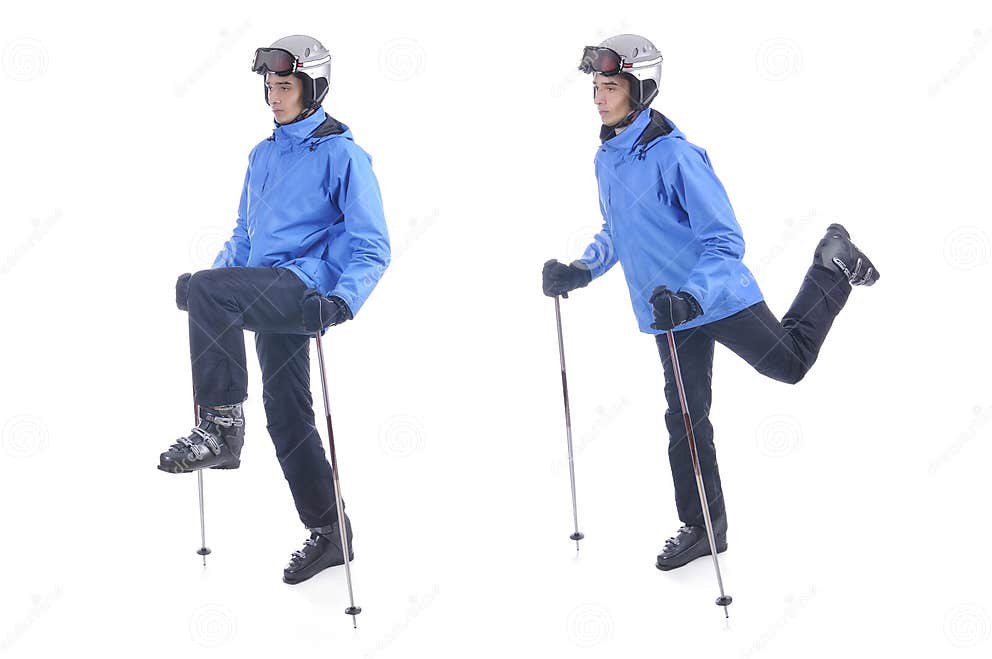 Skiier Demonstrate Warm Up Exercise for Skiing Stock Image - Image of ...