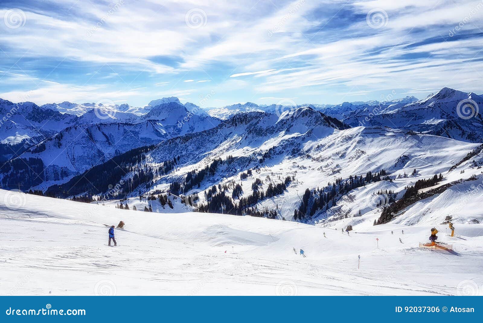 Skiing in the Austrian Alps Stock Photo - Image of horizontal ...