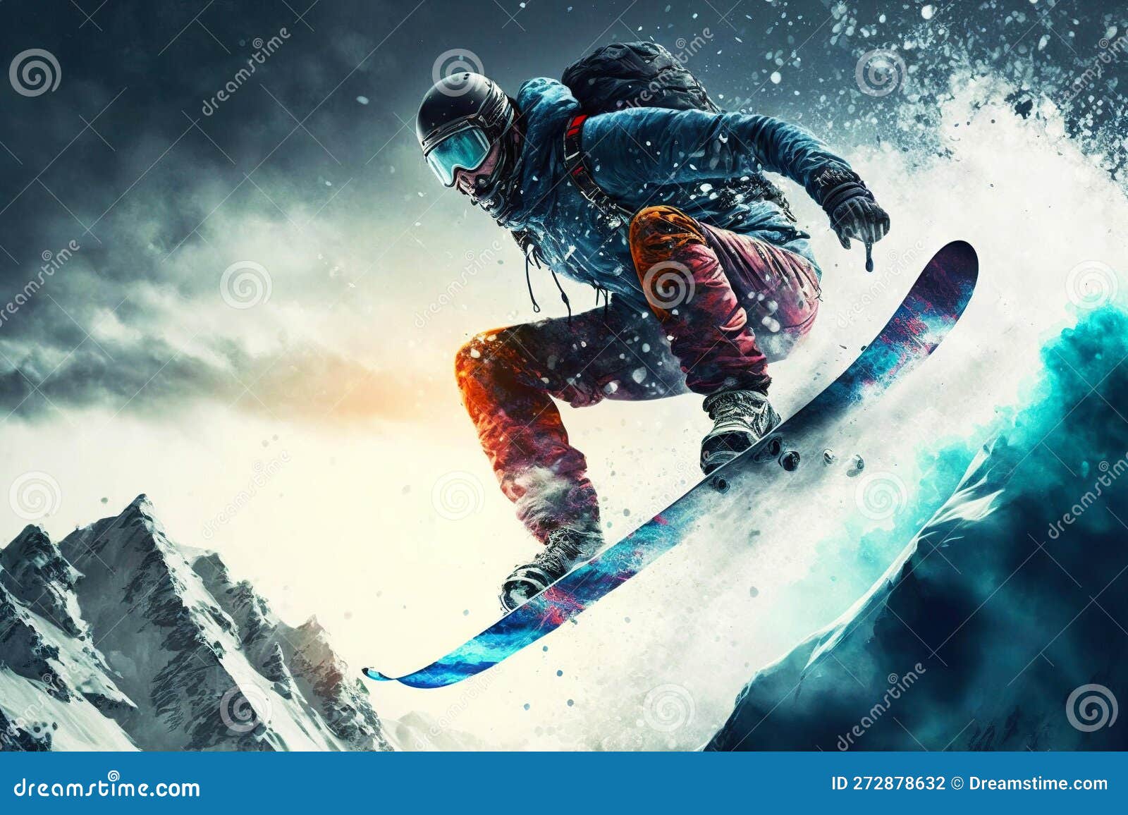 Skiing Extreme Snowboarder Rolling Down Mountain on Board, Generative ...