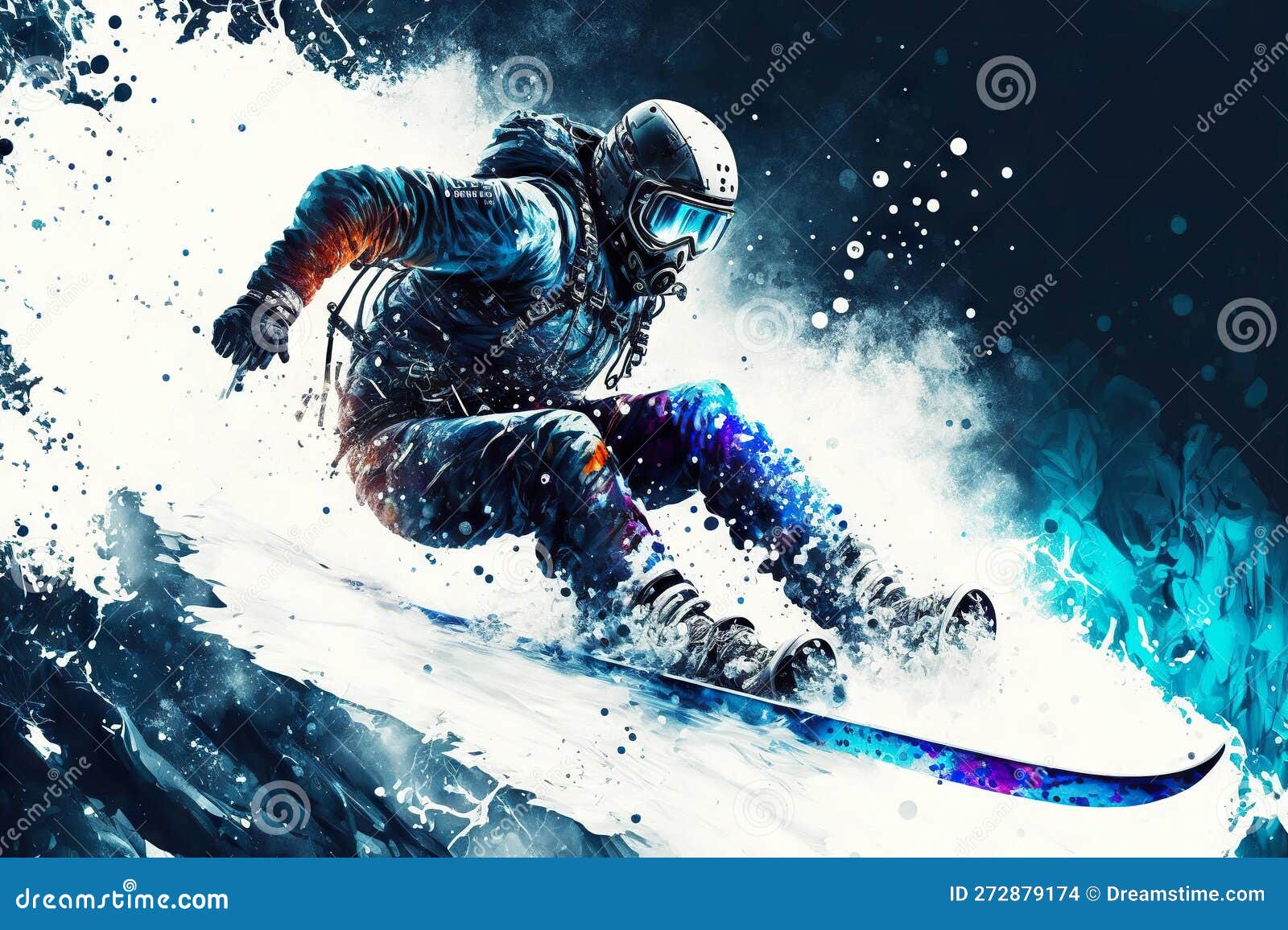 Skiing Extreme Snowboarder Rolling Down Mountain on Board, Generative ...