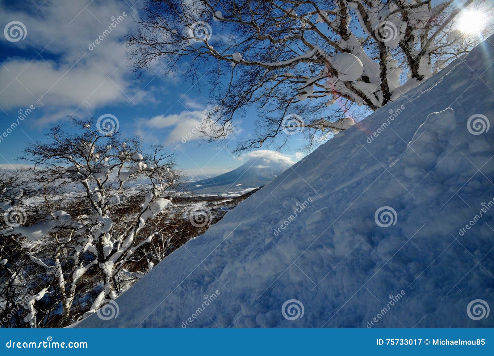 Skiing in Hokkaido, Japan stock image. Image of slope - 75733017