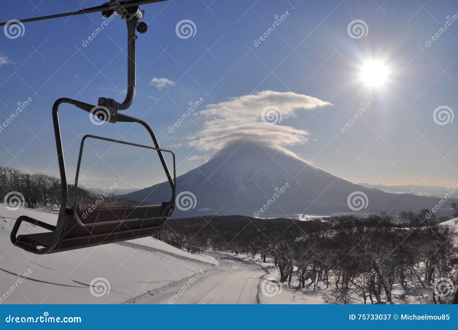 Skiing in Hokkaido, Japan stock image. Image of action - 75733037
