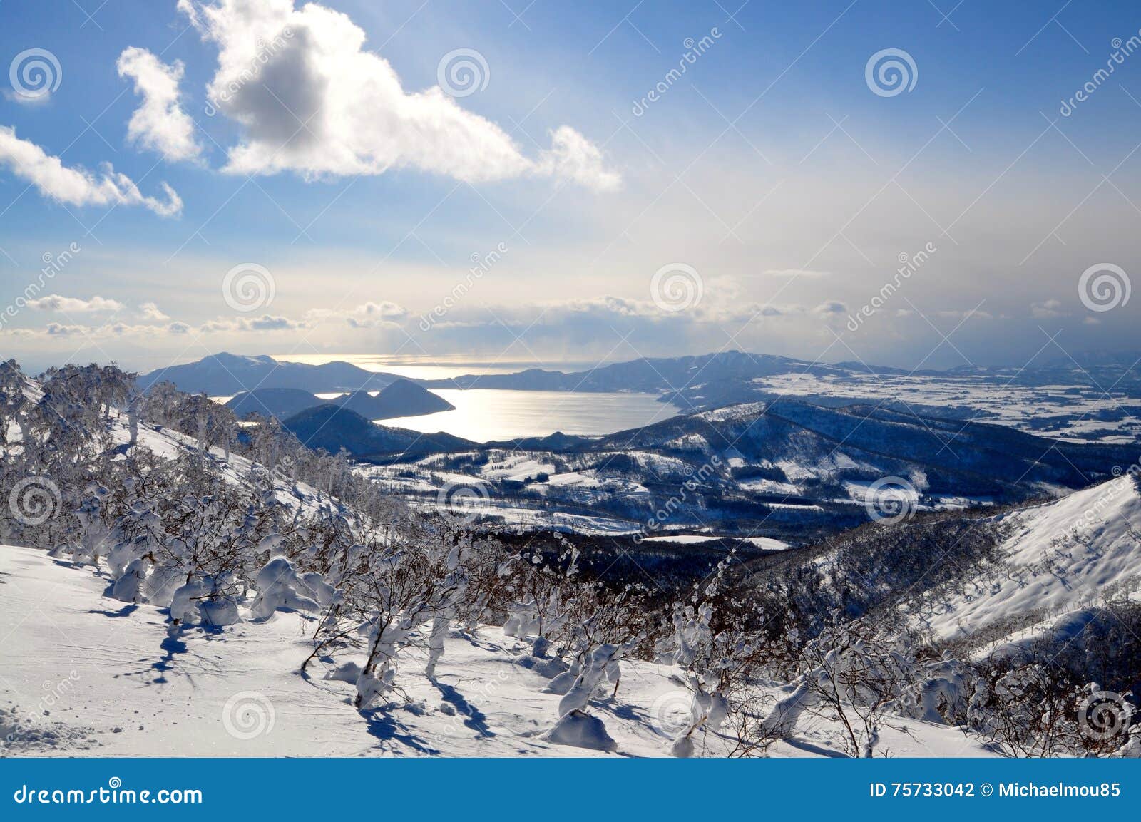 Skiing in Hokkaido, Japan stock photo. Image of powder - 75733042