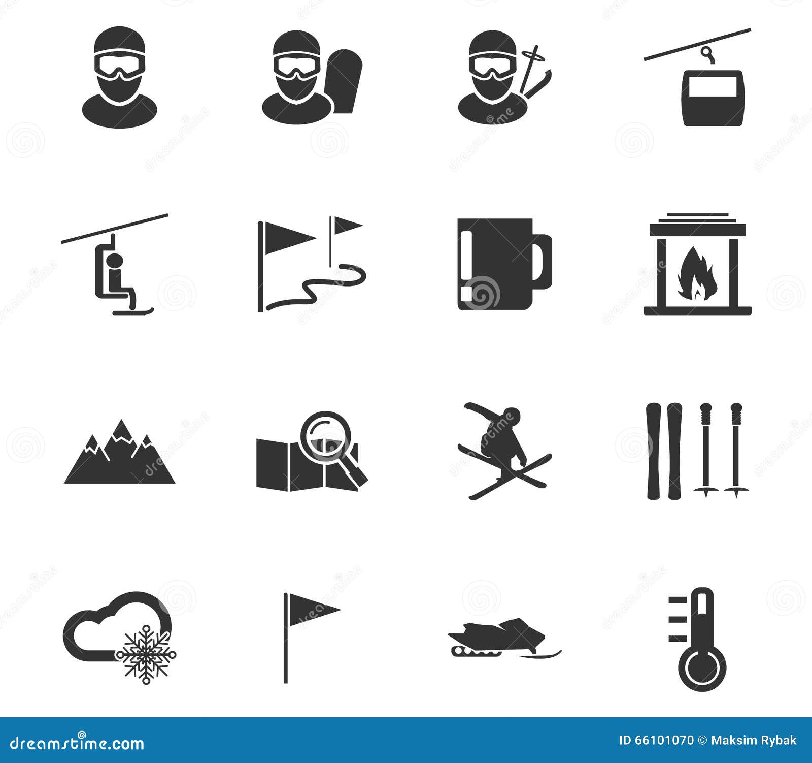 Skiing icon set stock vector. Illustration of trail, path - 66101070