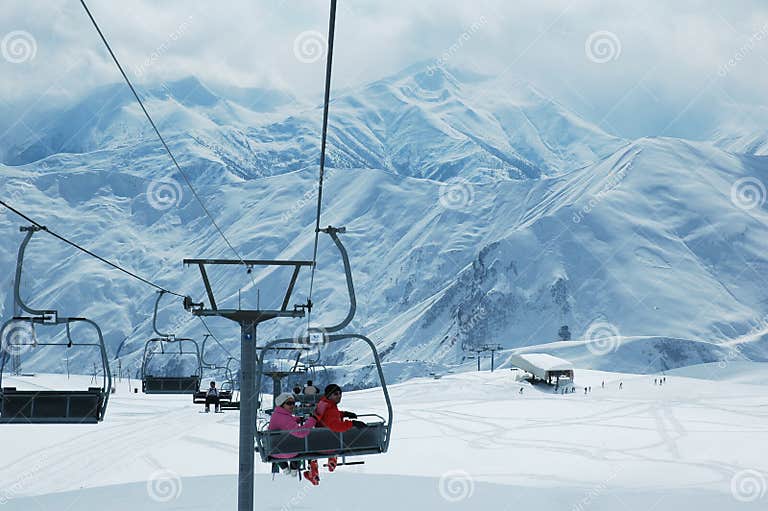 Skiing lift with people stock image. Image of skier, landscape - 1513667