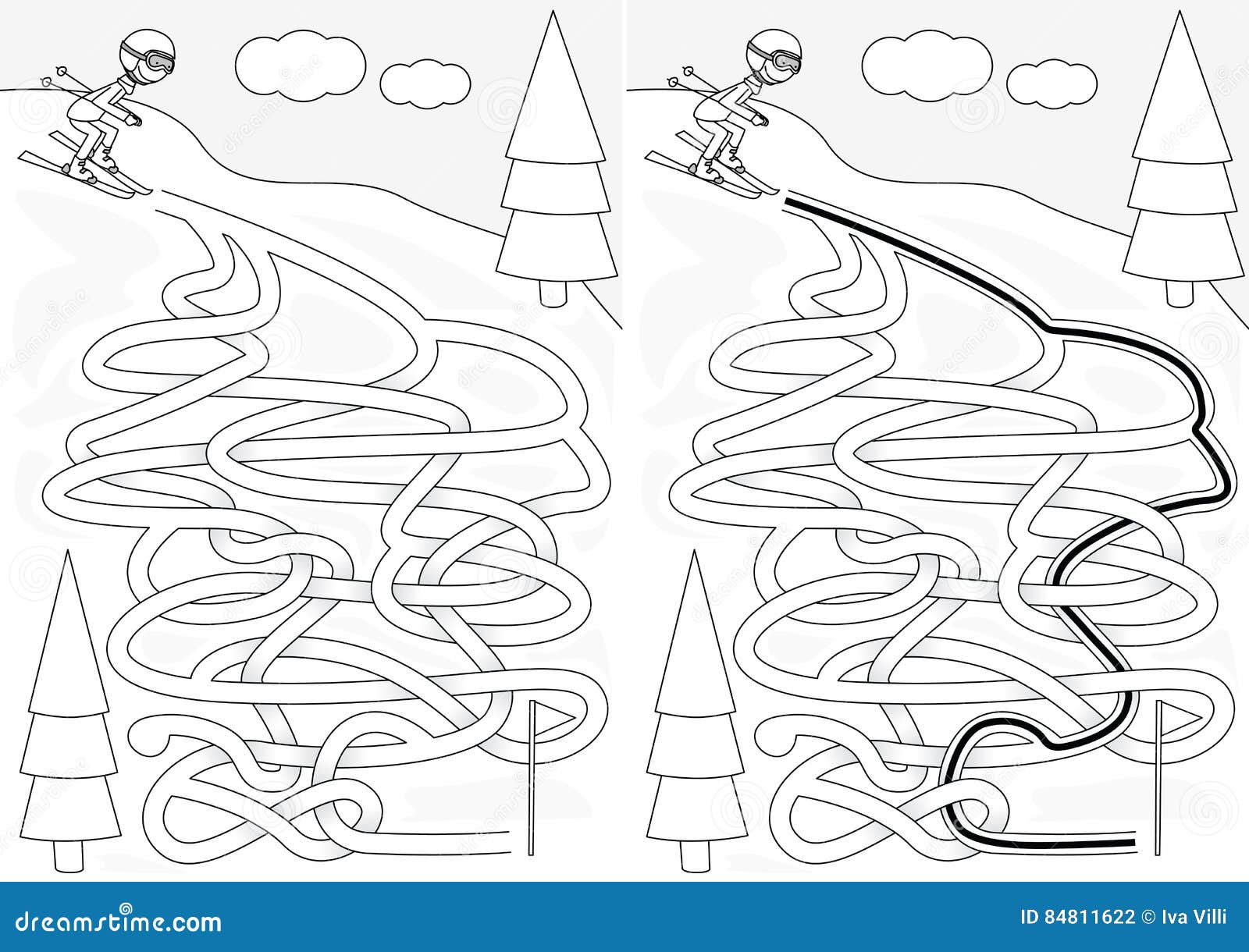 Skiing maze stock vector. Illustration of snow, white - 84811622