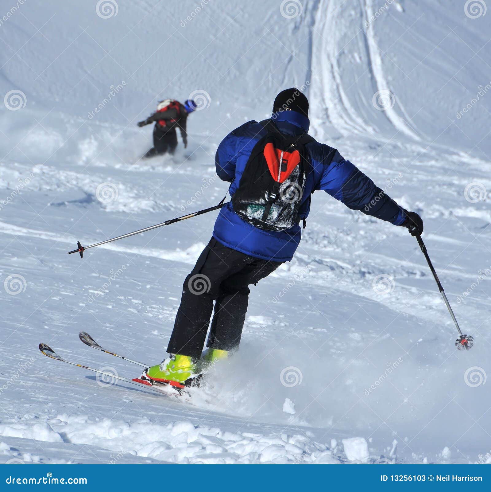 Skiing in powder snow stock image. Image of descend, sporting - 13256103