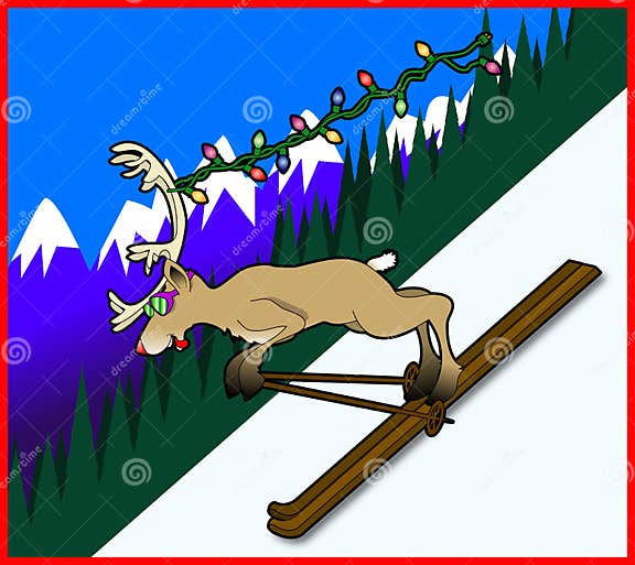 Skiing_reindeer stock vector. Illustration of cartoon - 1105507