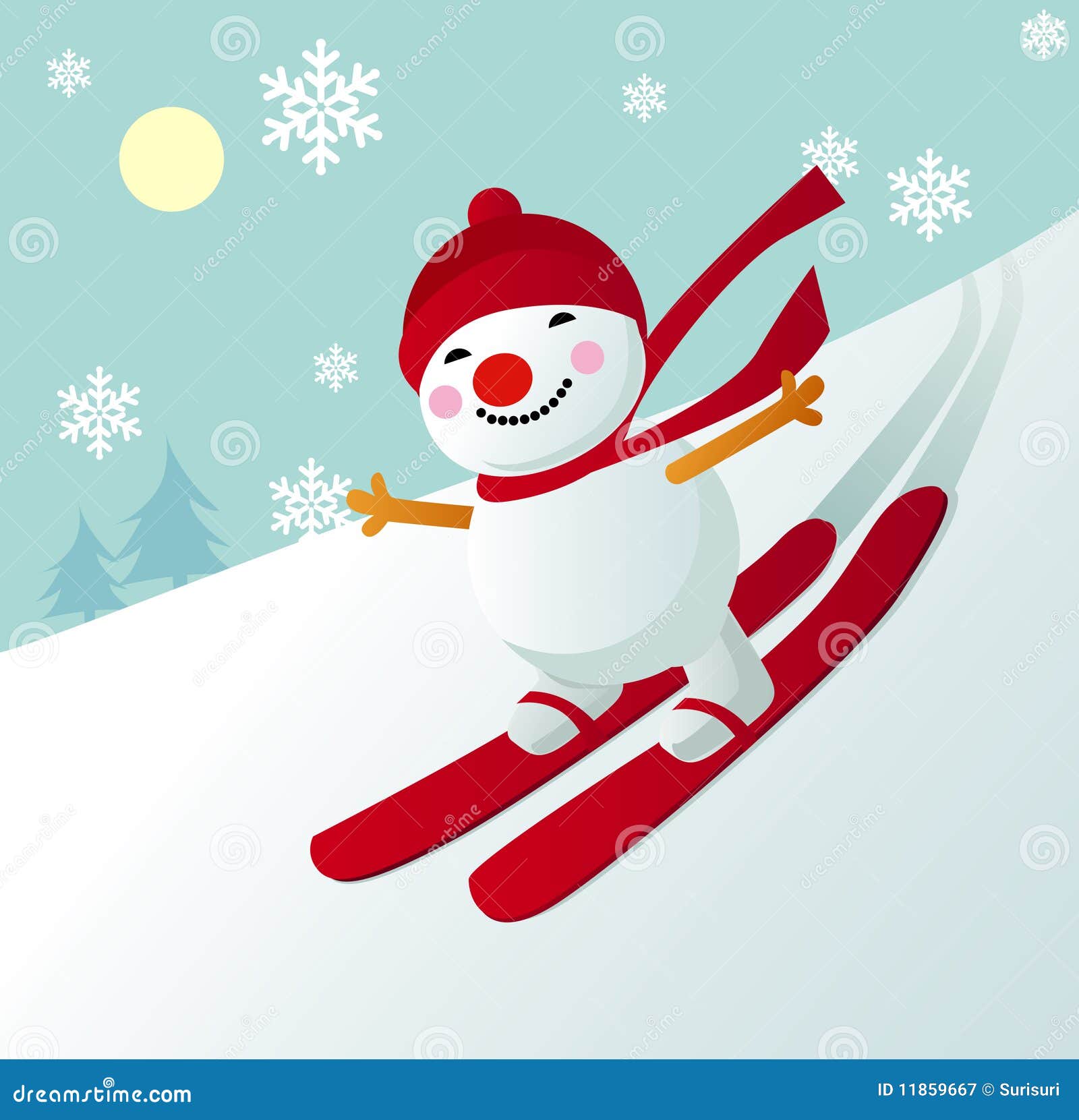 Skiing snowman stock vector. Illustration of drawing - 11859667
