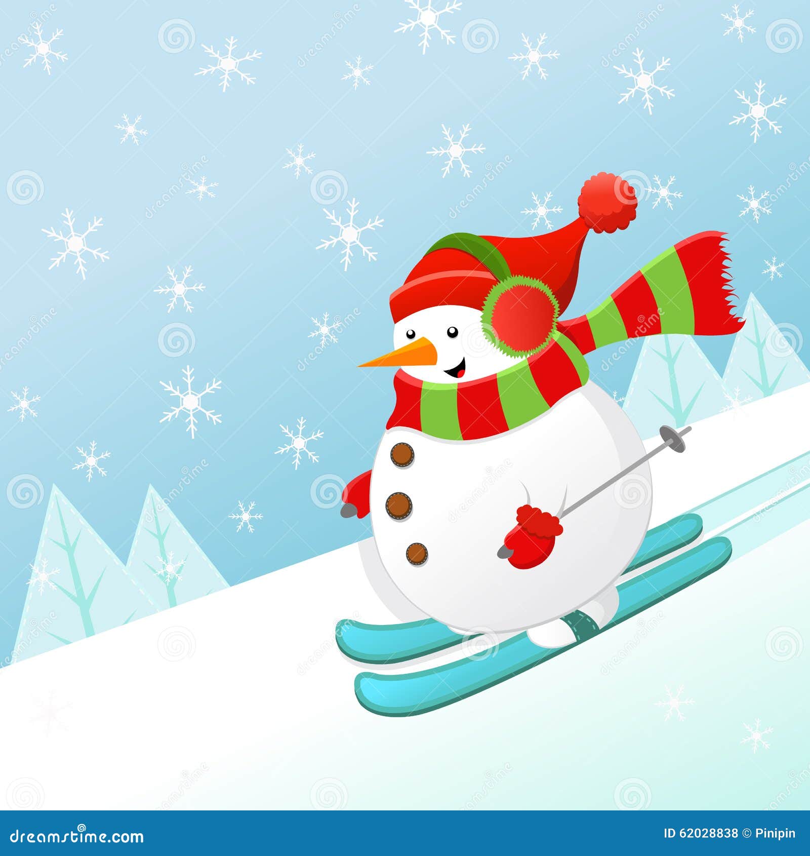 Skiing Snowman stock vector. Illustration of snow, pine - 62028838