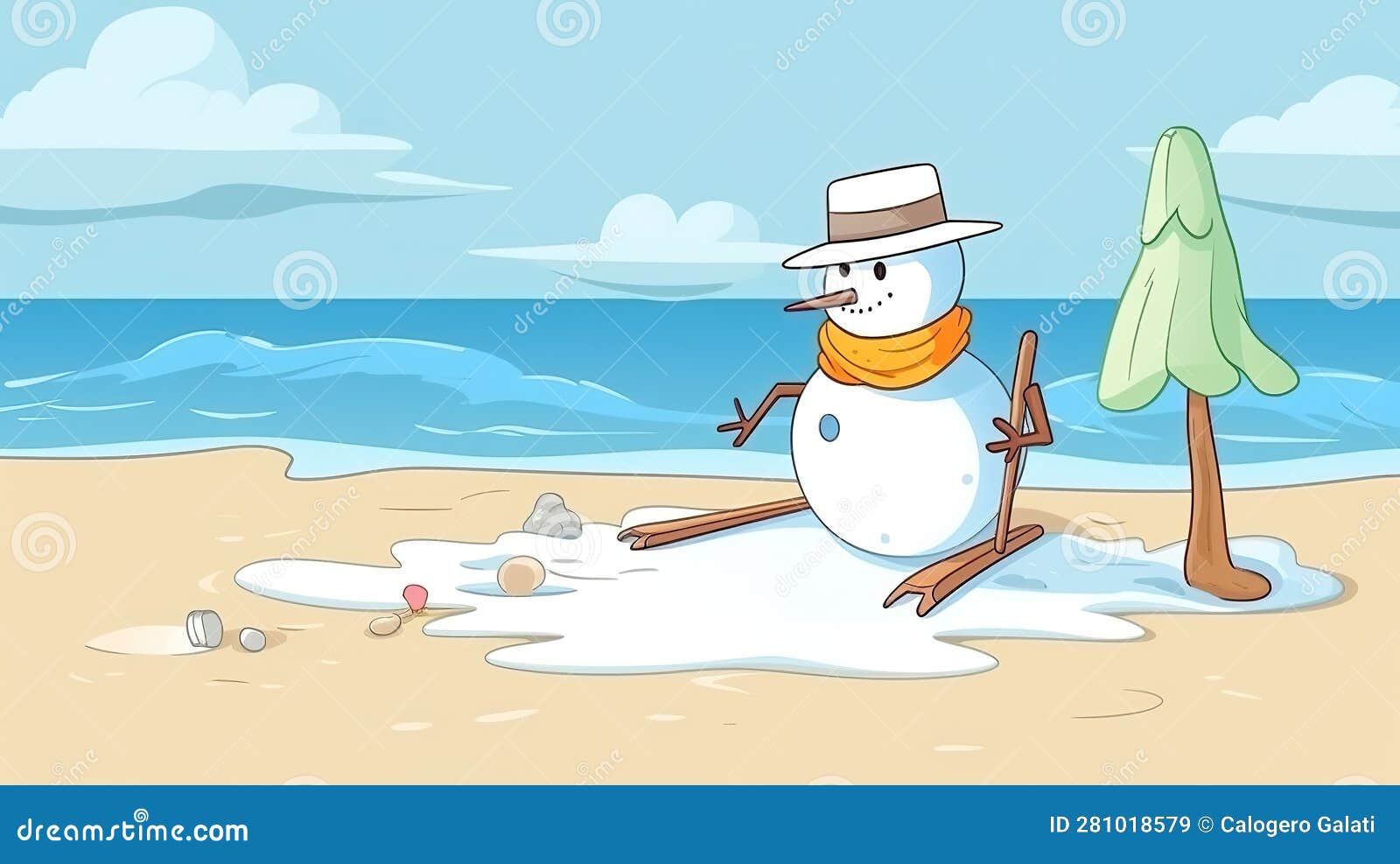 A Skiing Snowman is Melting at the Beach, Summer is Coming, Ai ...