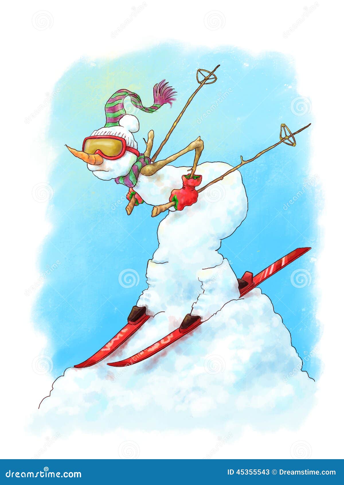 Skiing snowman stock illustration. Illustration of carrot - 45355543
