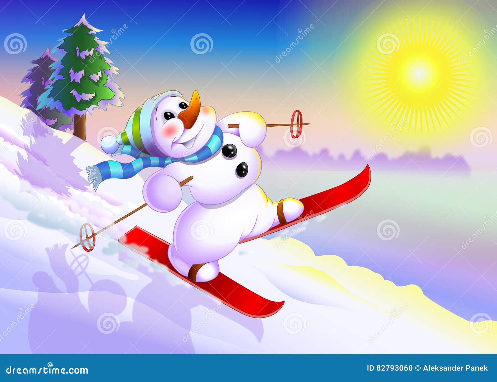Skiing snowman stock vector. Illustration of snowman - 82793060