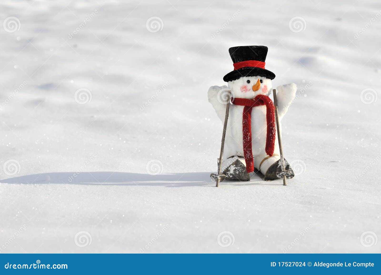 Skiing Snowman in Winter Landscape Stock Photo - Image of frost, black ...