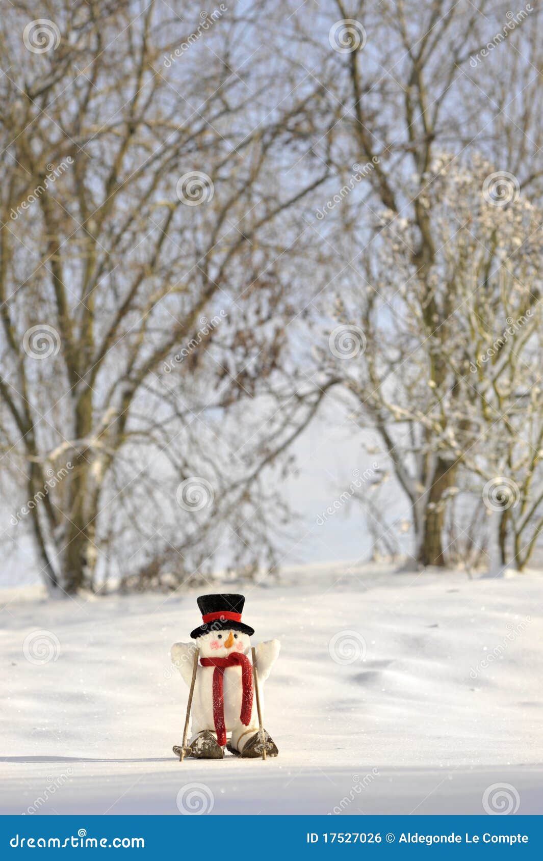 Skiing Snowman in Winter Landscape Stock Photo - Image of branches ...