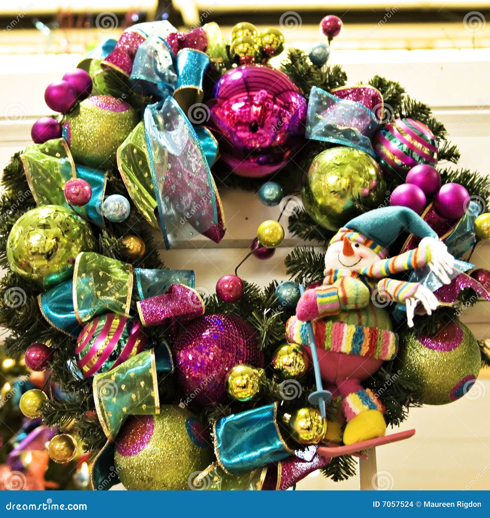 Skiing Snowman Wreath stock photo. Image of holiday, plants - 7057524
