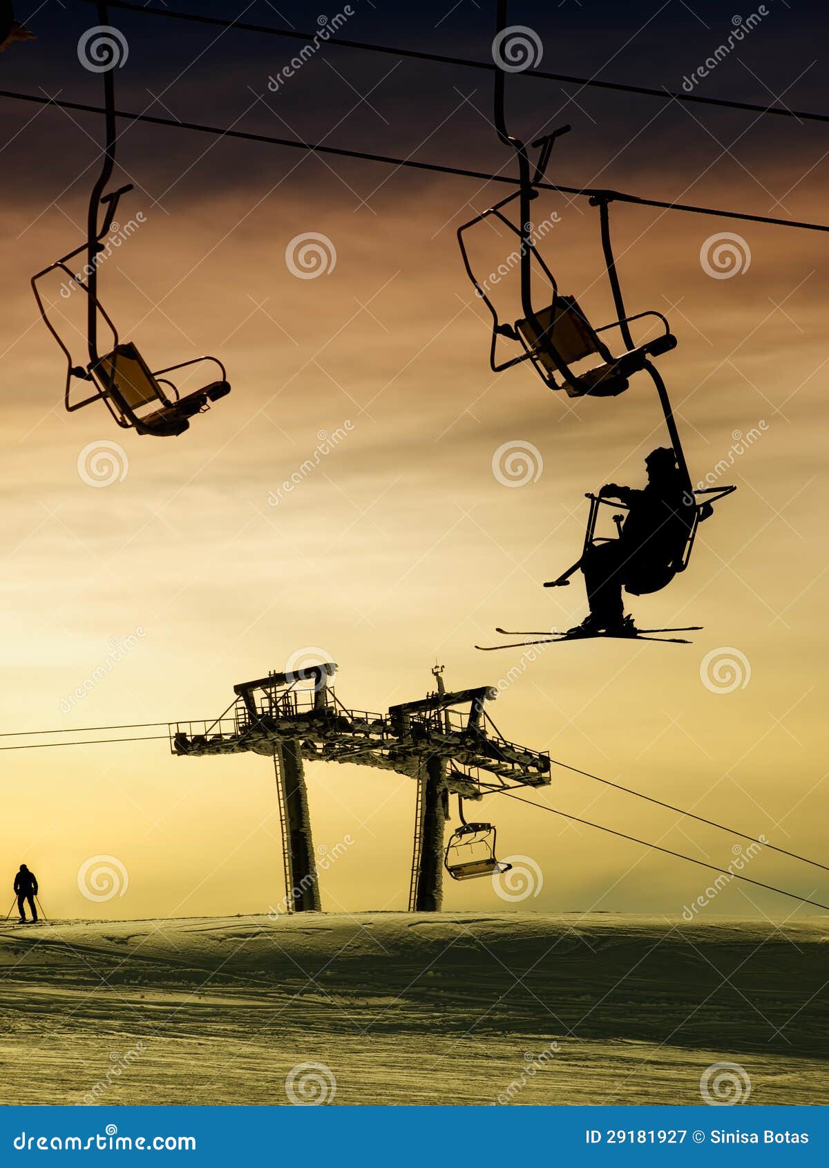 Skiing at sunset stock image. Image of season, holiday - 29181927