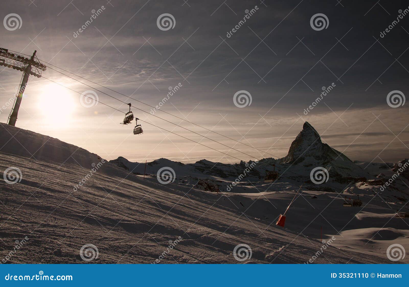 Skiing on the sunset stock photo. Image of glacier, europe - 35321110