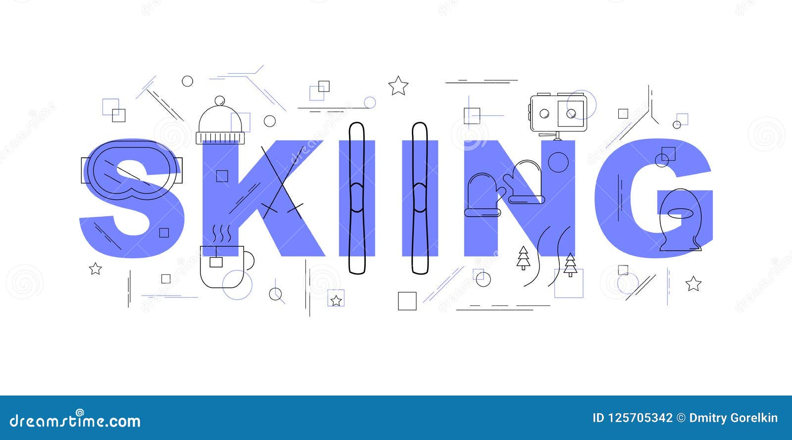 Skiing Word with Line Icon. Linear Vector Pattern Stock Vector ...