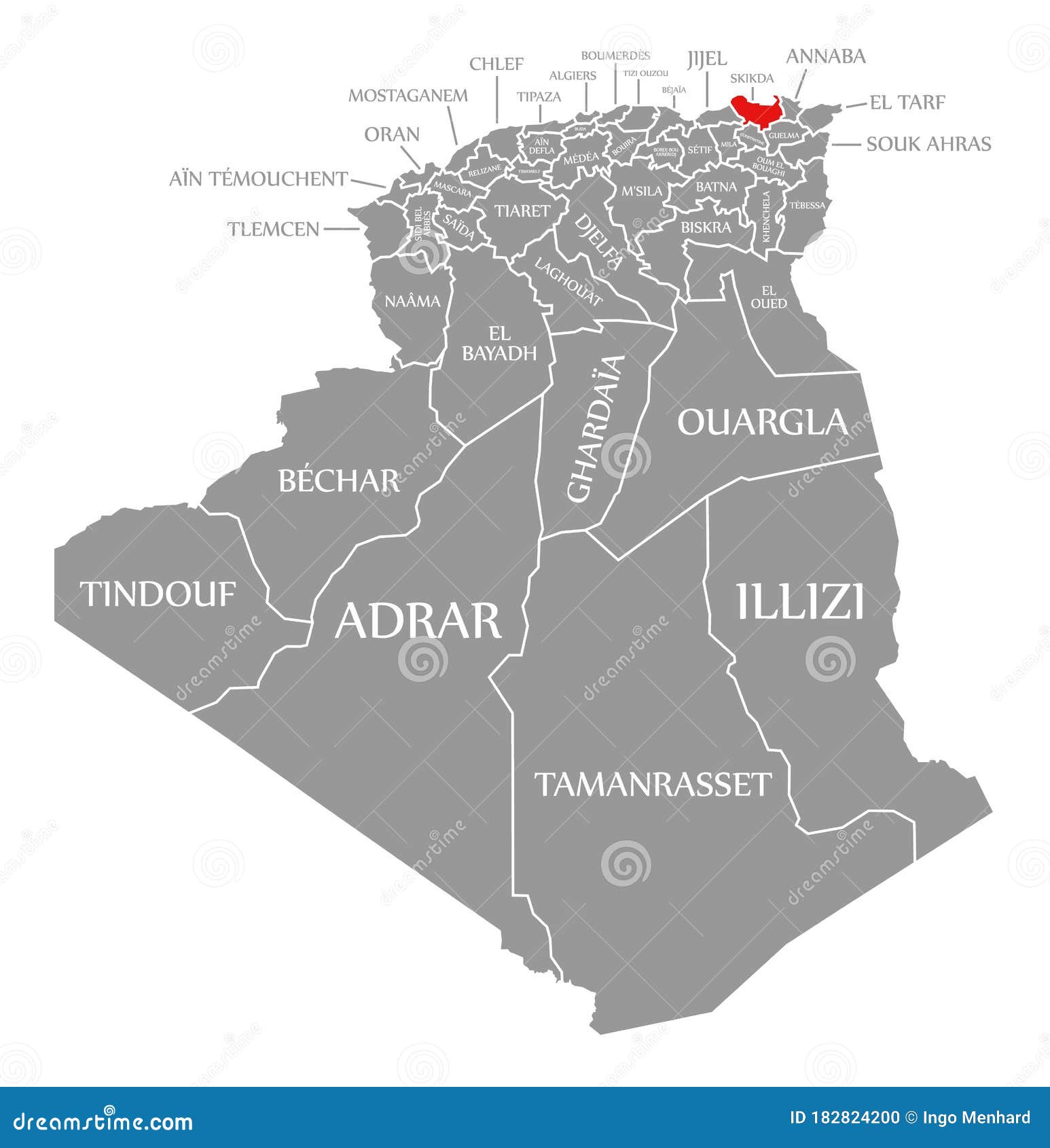 Skikda Red Highlighted in Map of Algeria Stock Illustration ...