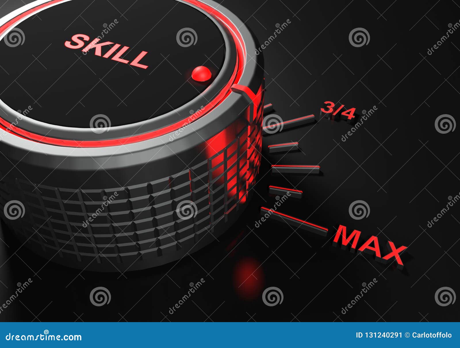 Skill Knob Selector Set on Maximum Level - 3D Rendering Illustration ...