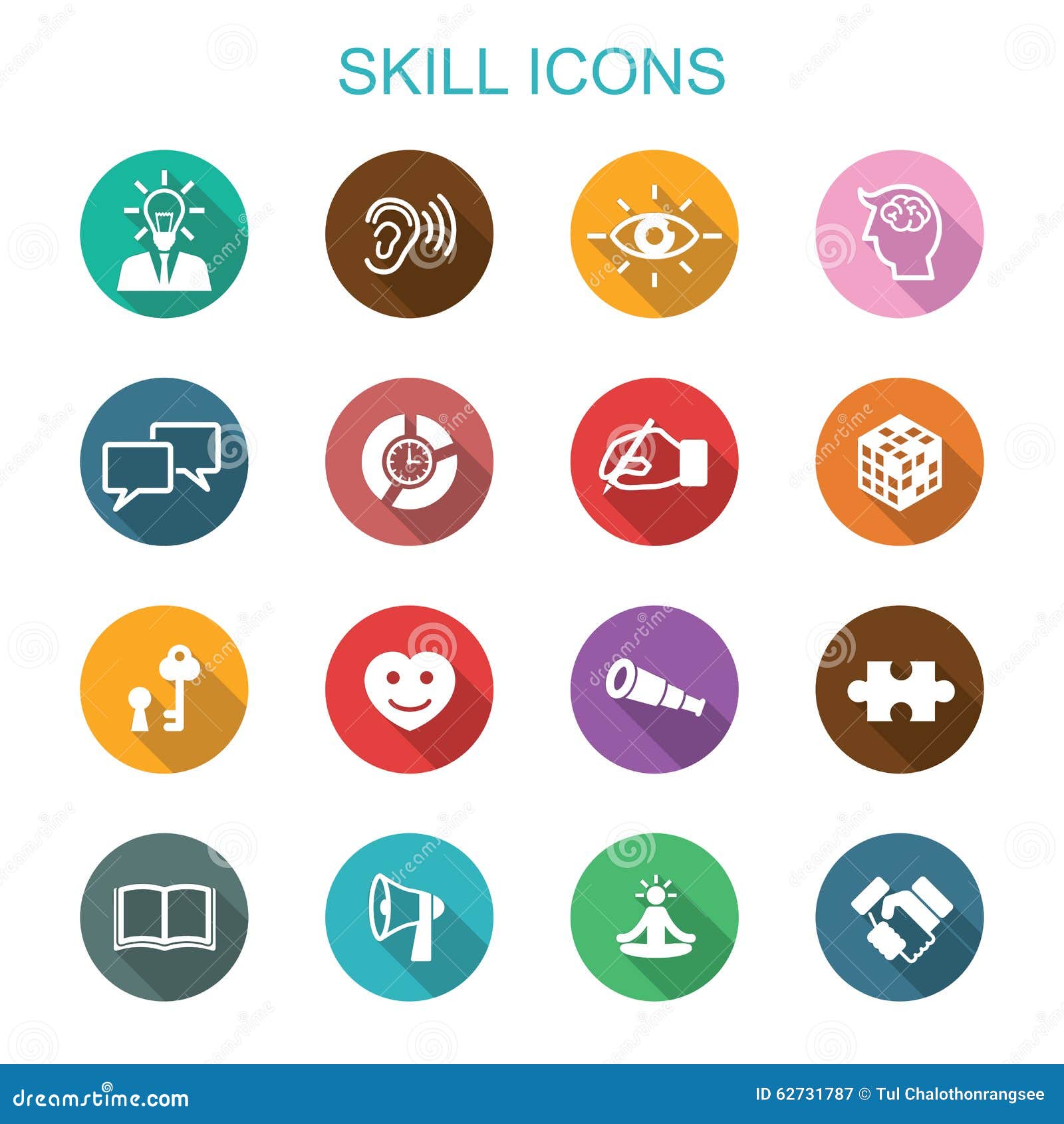 Skill Long Shadow Icons Stock Vector - Image: 62731787