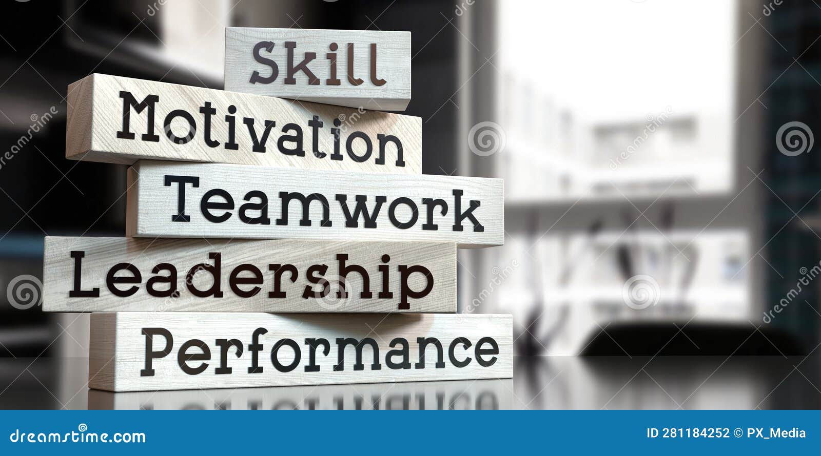 Skill, Motivation, Teamwork, Leadership, Performance - Words on Wooden ...
