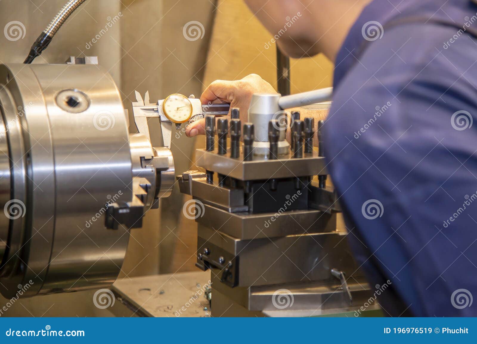 The Skill Operator Measuring the Turning Parts by Vernier Caliper ...