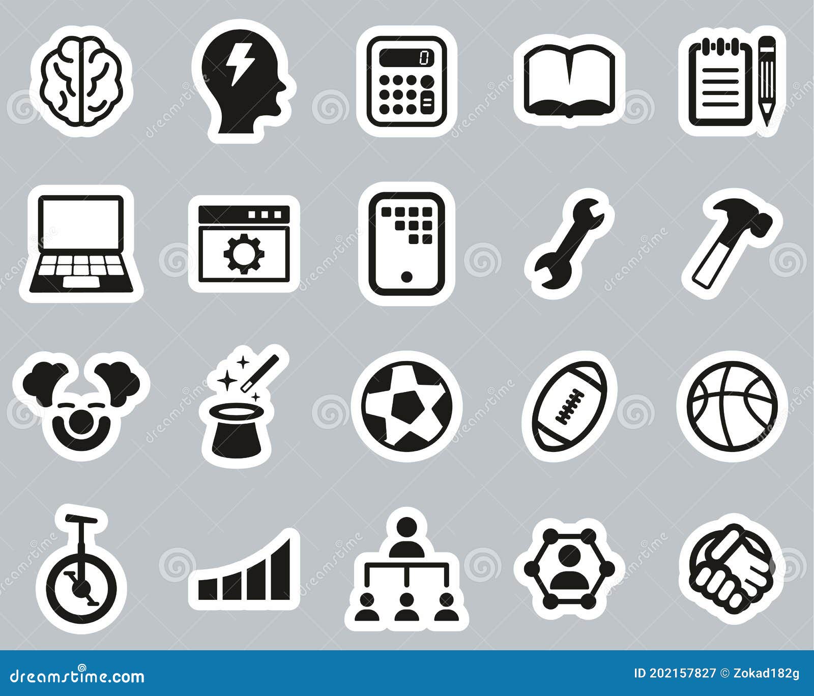 Skill & Talent Icons Black & White Sticker Set Big Stock Vector ...