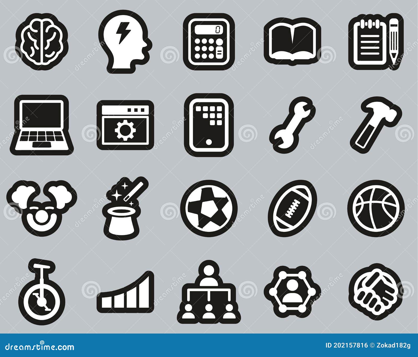 Skill & Talent Icons White on Black Sticker Set Big Stock Vector ...