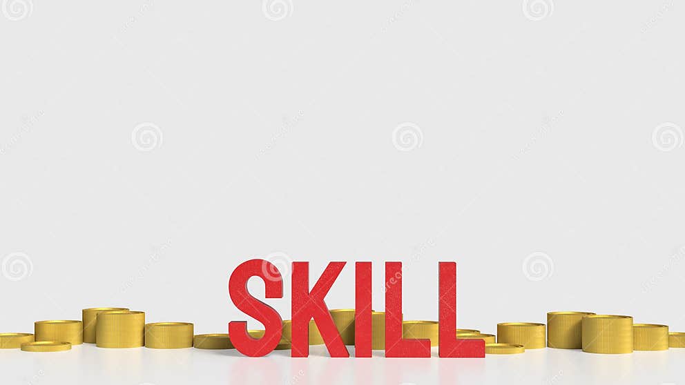 The Skill Text and Coins for Training or Learn Concept 3d Rendering ...