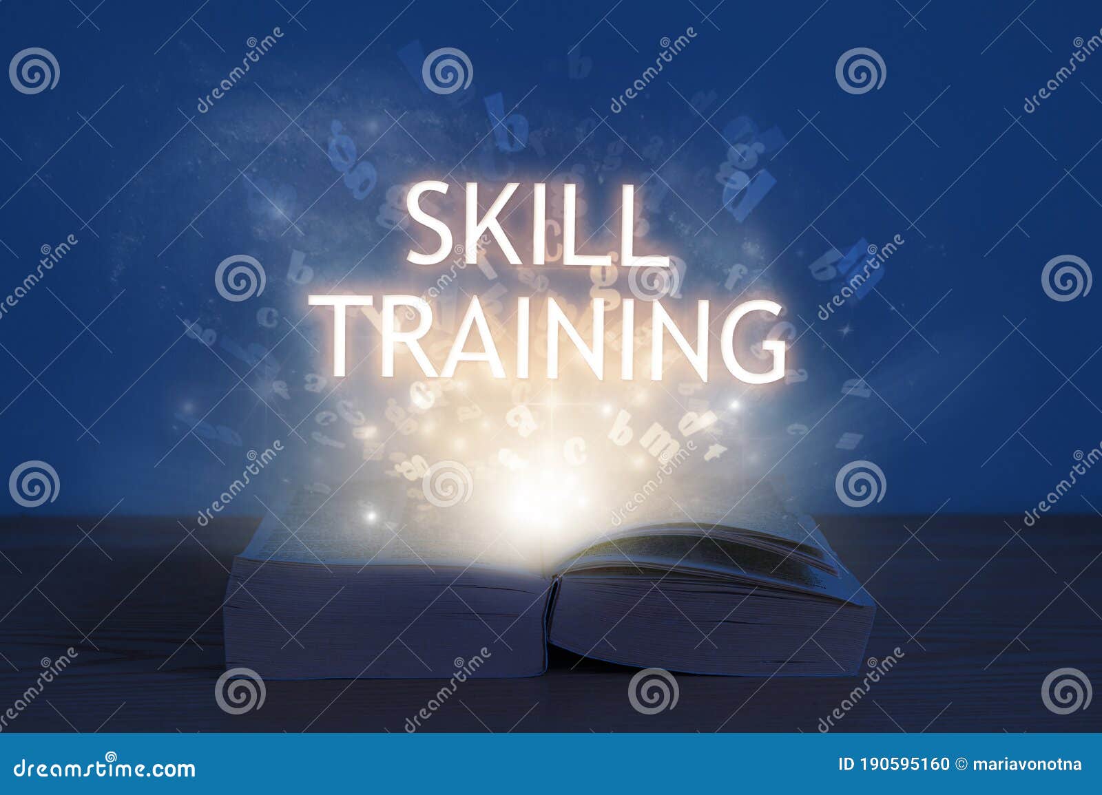 Light Coming from Open Book with Word Skill Training. Education Concept ...