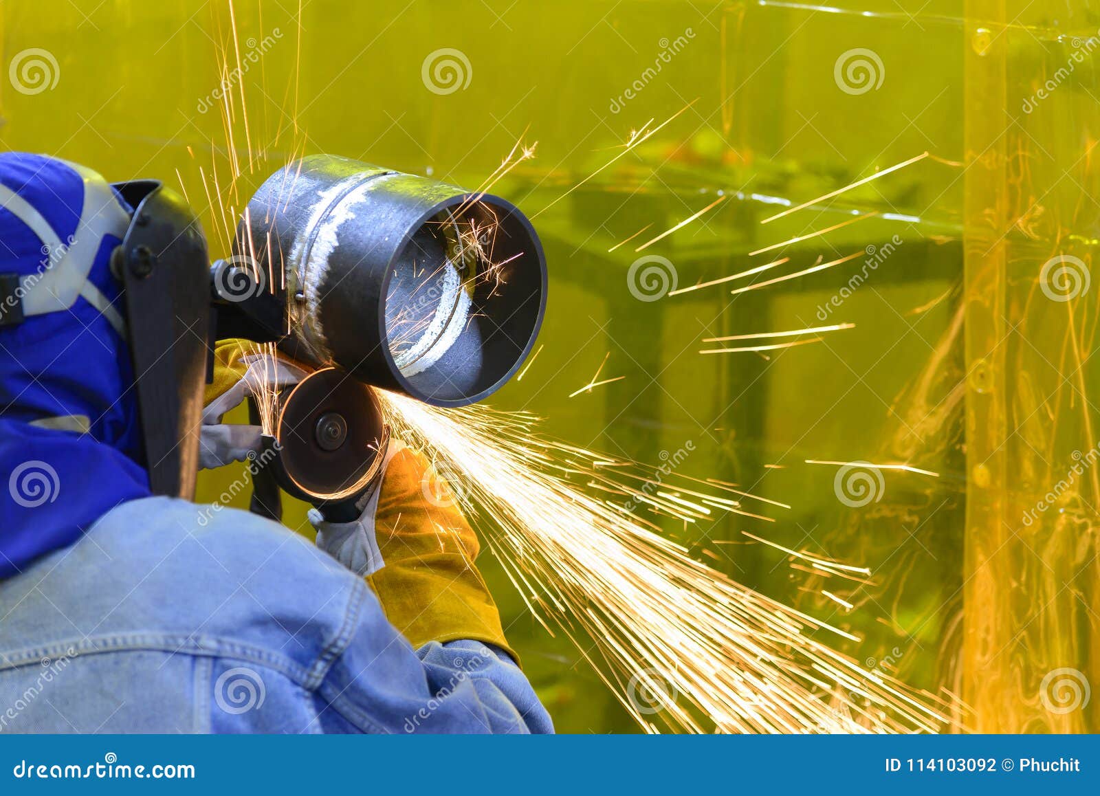 The Skill Worker Use Hand Grinding Machine Stock Photo - Image of fiber ...