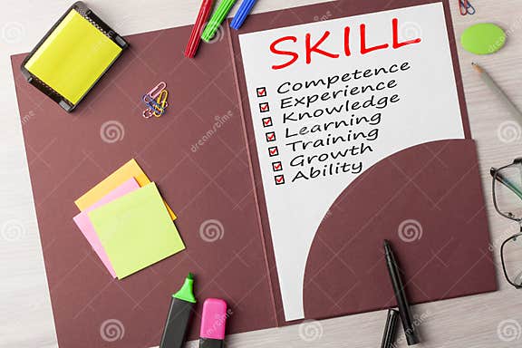 SKILL Written on Vertical Sheet Stock Image - Image of learning, expert ...
