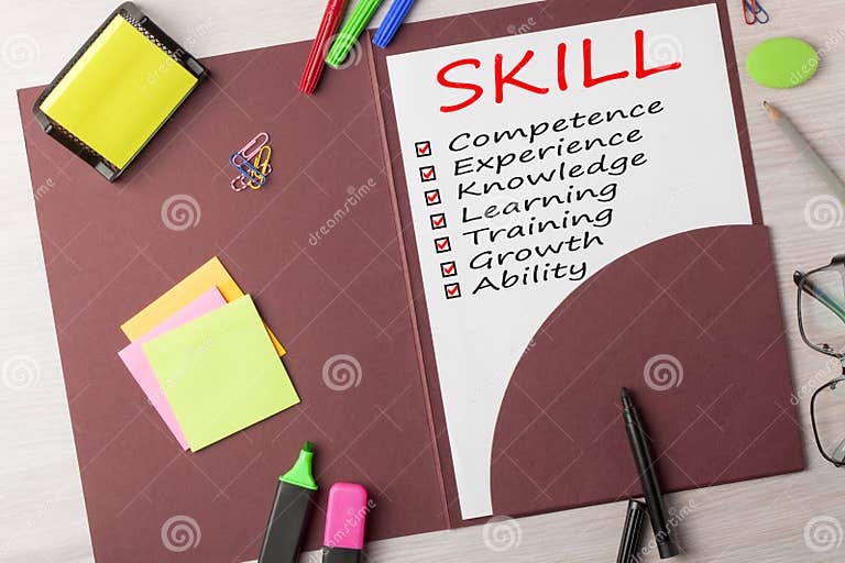 SKILL Written on Vertical Sheet Stock Image - Image of learning, expert ...