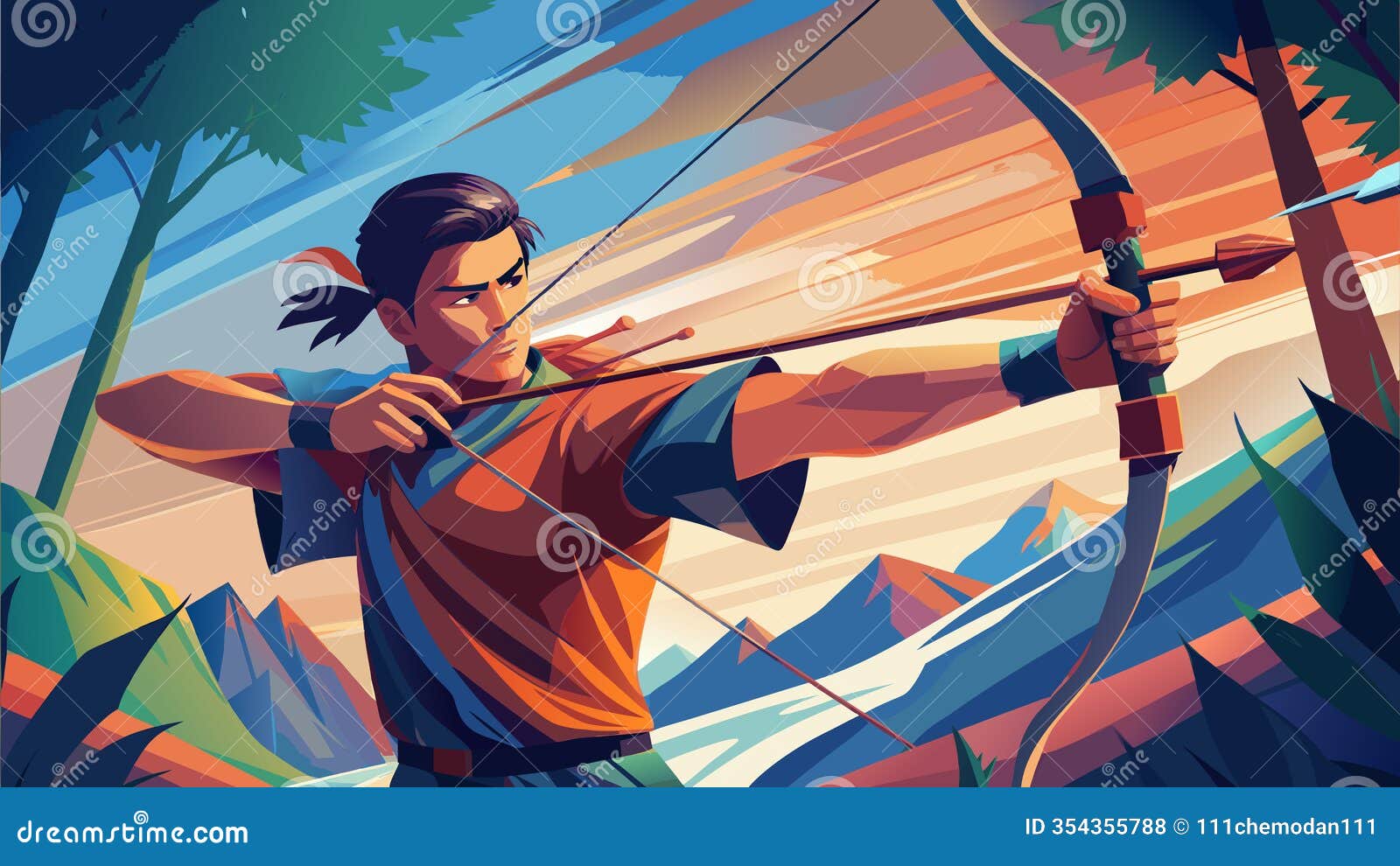 Skilled Archer Aiming His Bow In A Serene Forest Setting Vector ...