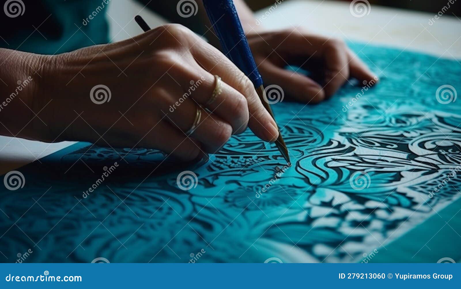 The Skilled Artist Hand Creates an Elegant Textile Pattern Generated by ...