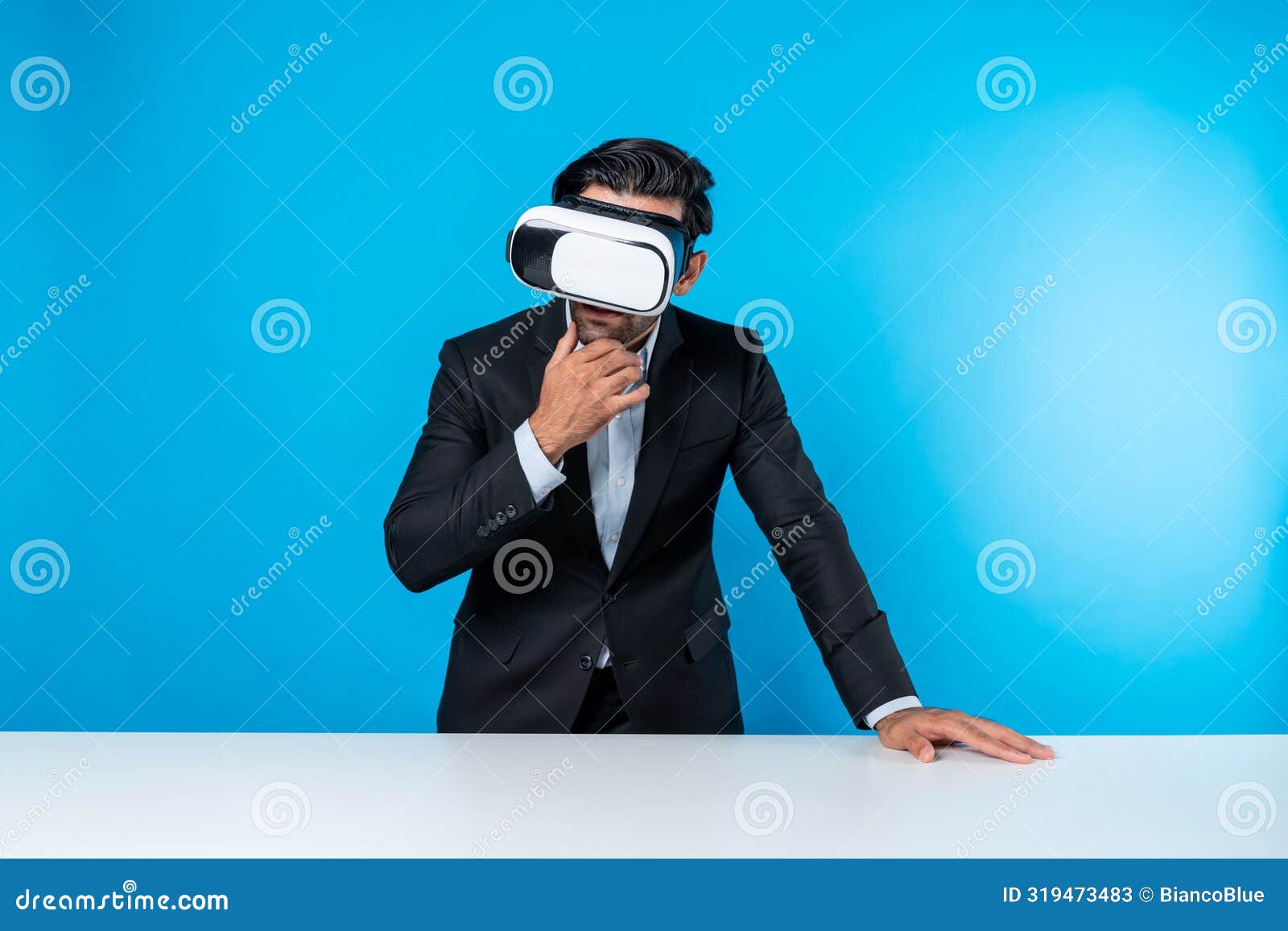 Skilled Business Man Planning Financial Plan while Using VR Goggle ...